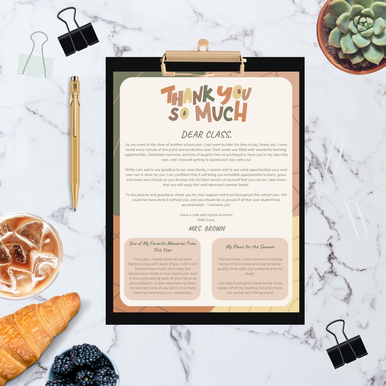 End of Year Teacher Letter | Editable | Mid Century Modern | Boho ...