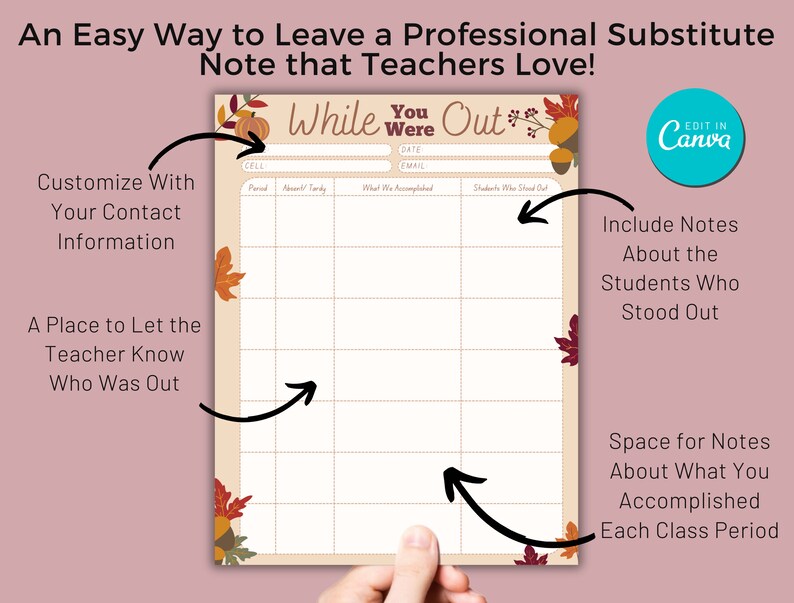 Fall High School Substitute Teacher Note Bundle | Middle School ...