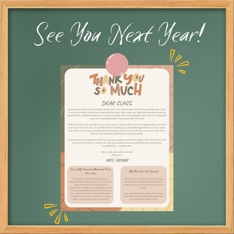 End of Year Teacher Letter Editable Mid Century Modern Boho Printable ...