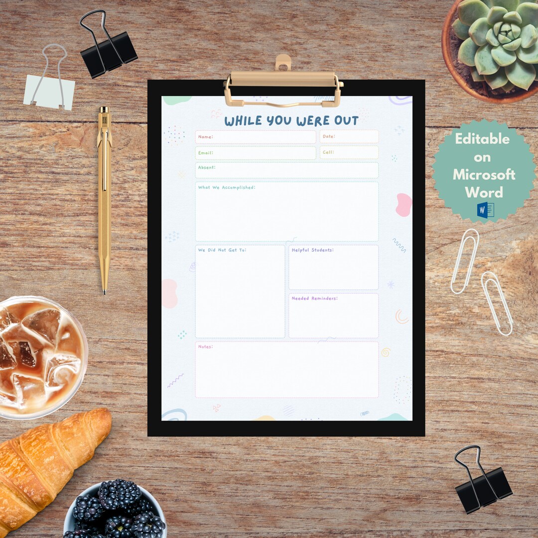 Substitute Teacher Note Rainbow Doodles Printable - Etsy