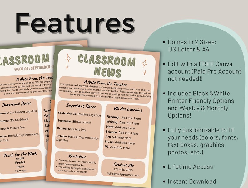 Editable Classroom Newsletter Midcentury Modern Boho Customizable ...