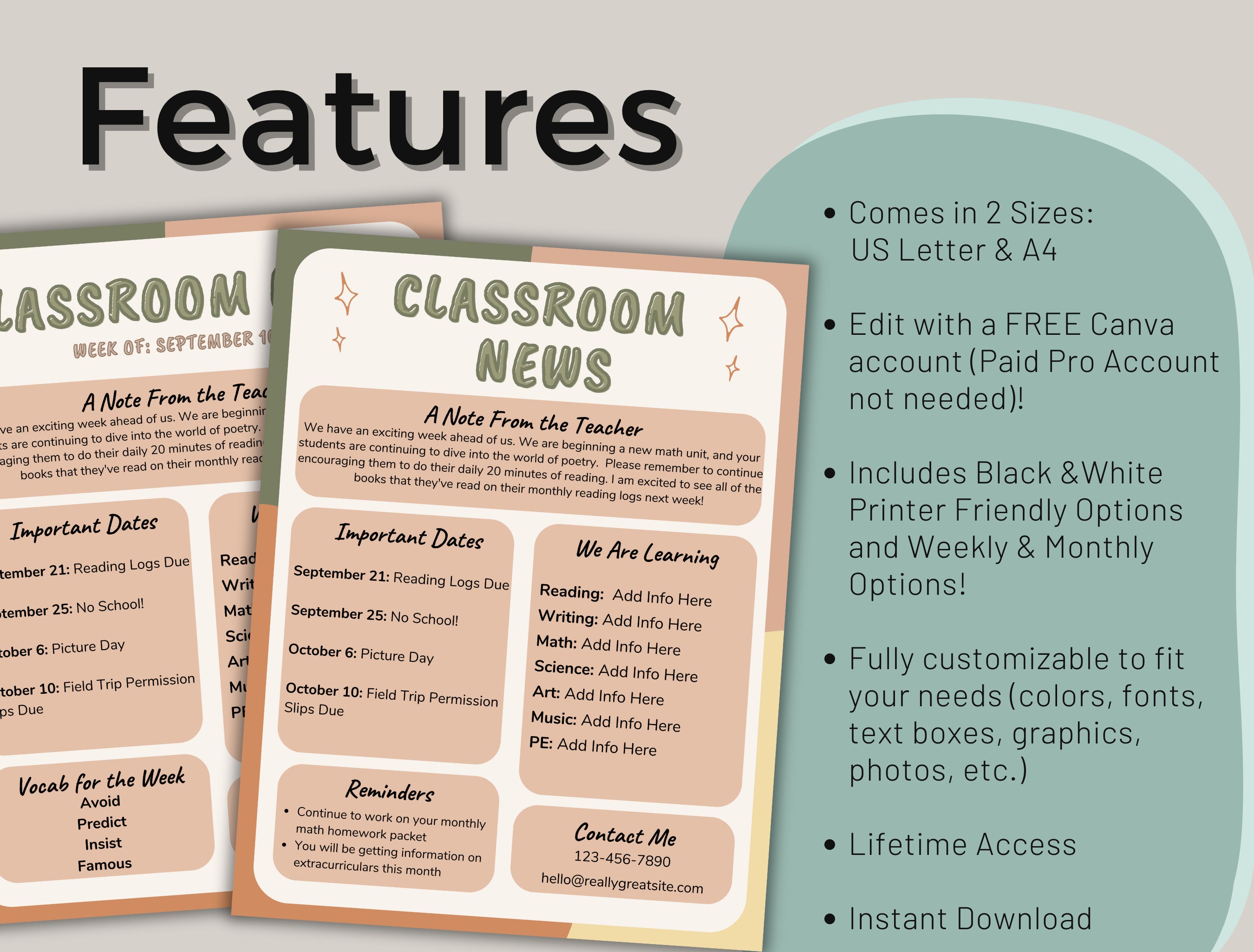 Editable Classroom Newsletter Midcentury Modern Boho Customizable ...