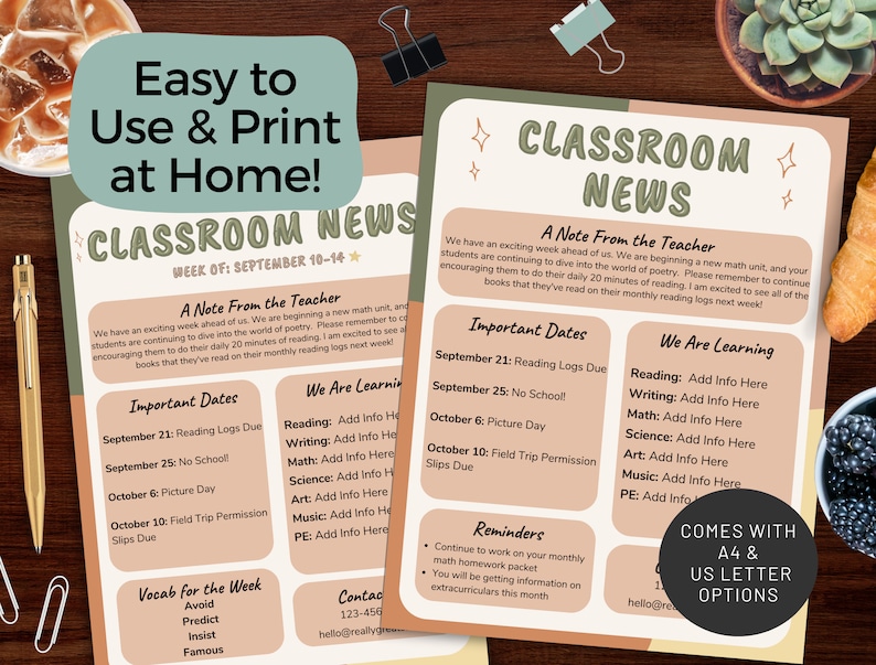 Editable Classroom Newsletter | Midcentury Modern | Boho | Customizable ...
