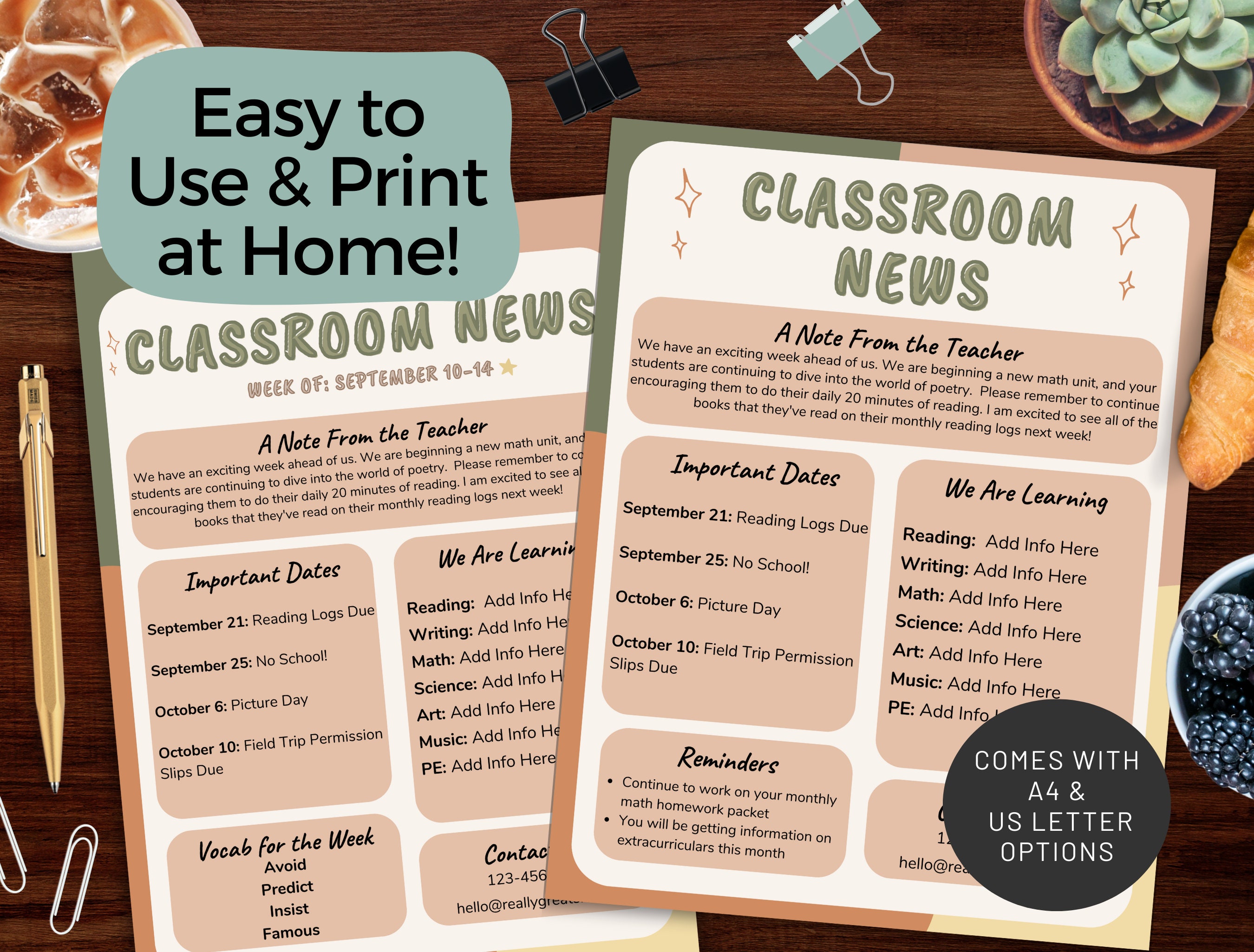 Editable Classroom Newsletter | Midcentury Modern | Boho | Customizable ...