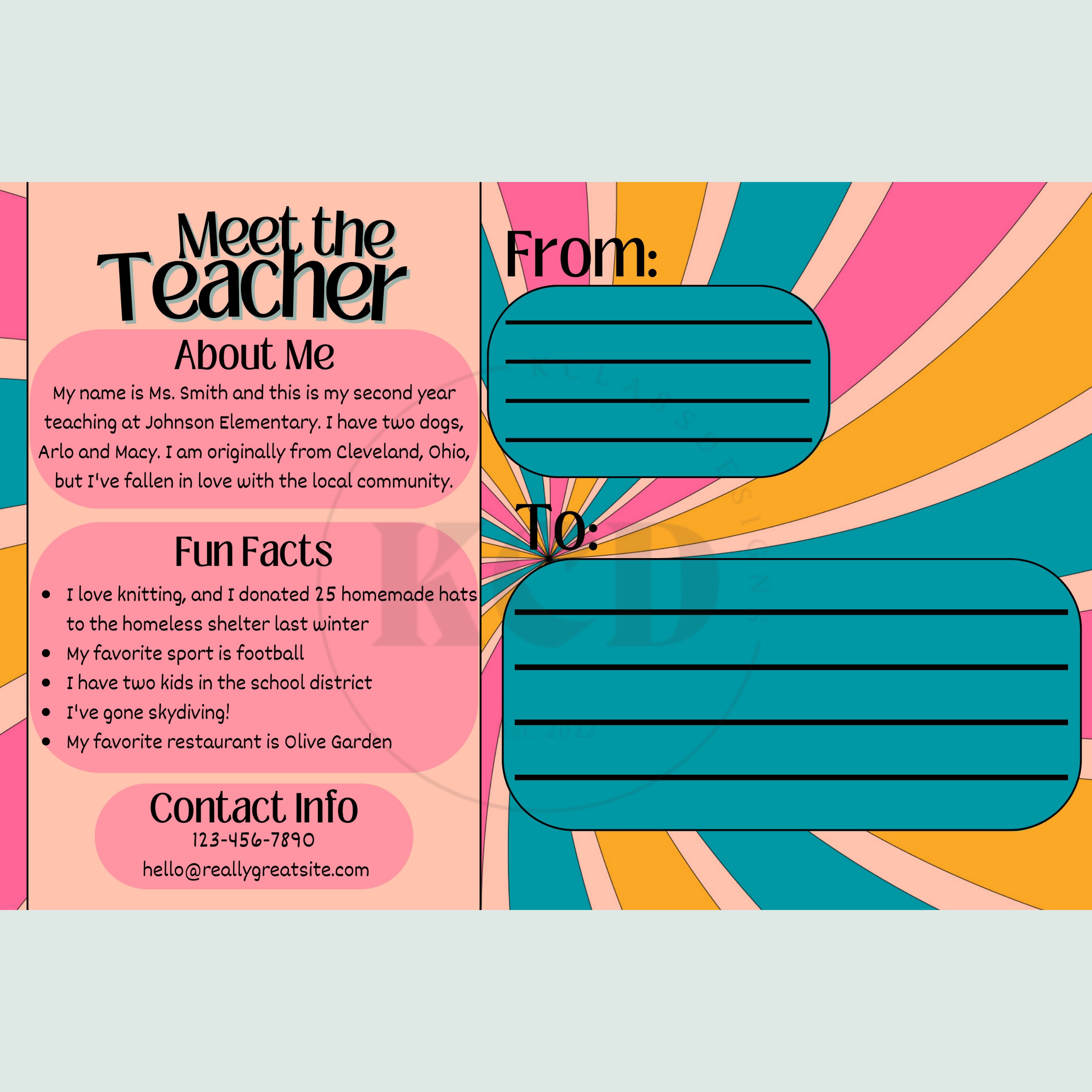Meet the Teacher Postcard | Editable | Retro | Pink | Blue | First Day ...