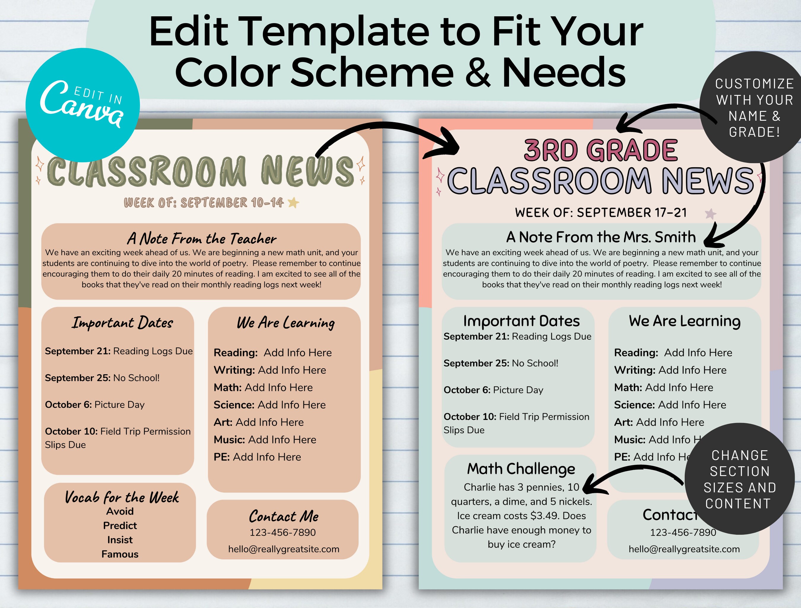 Editable Classroom Newsletter Midcentury Modern Boho Customizable ...