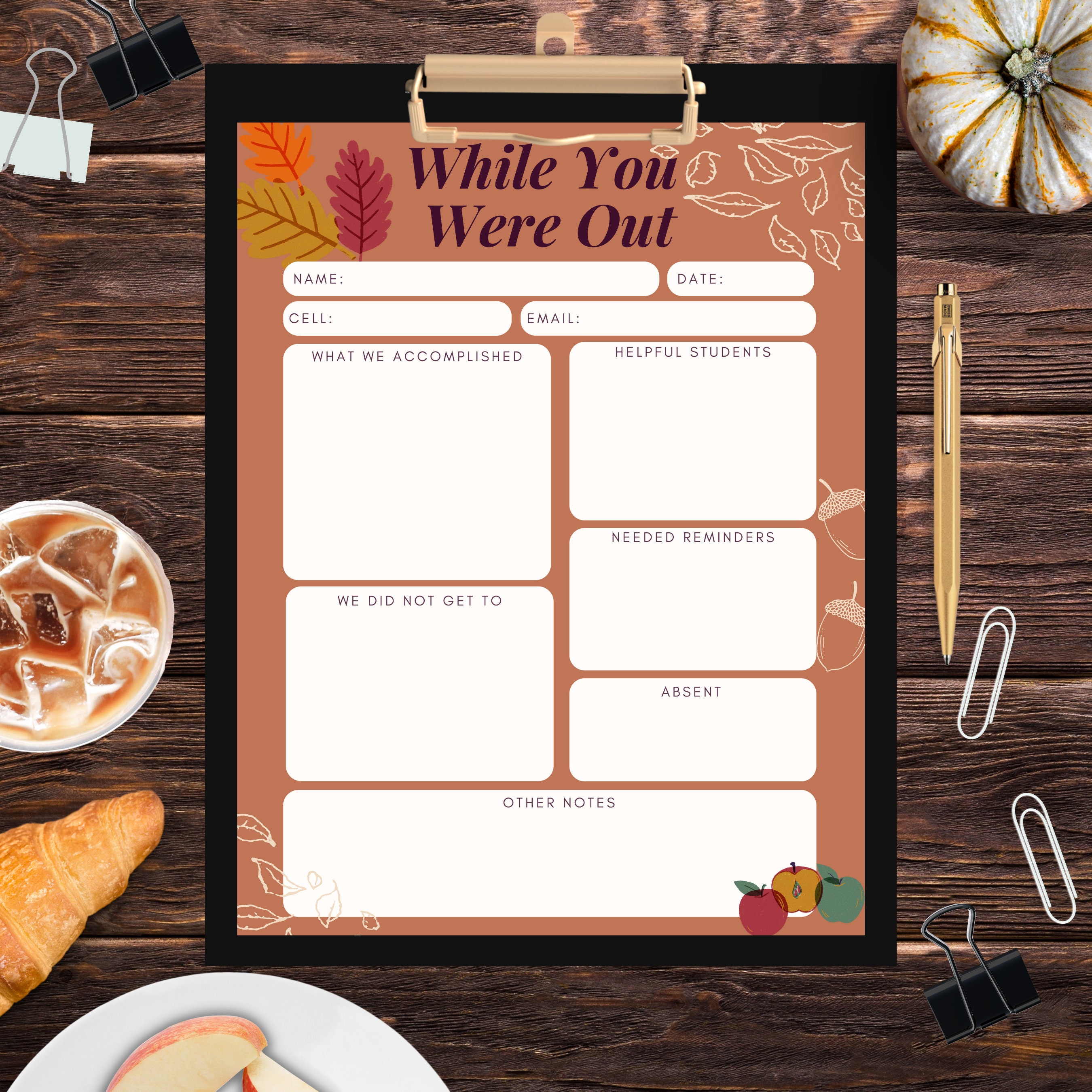Substitute Teacher Note | Fall | Leaves | September | Cozy | Printable ...
