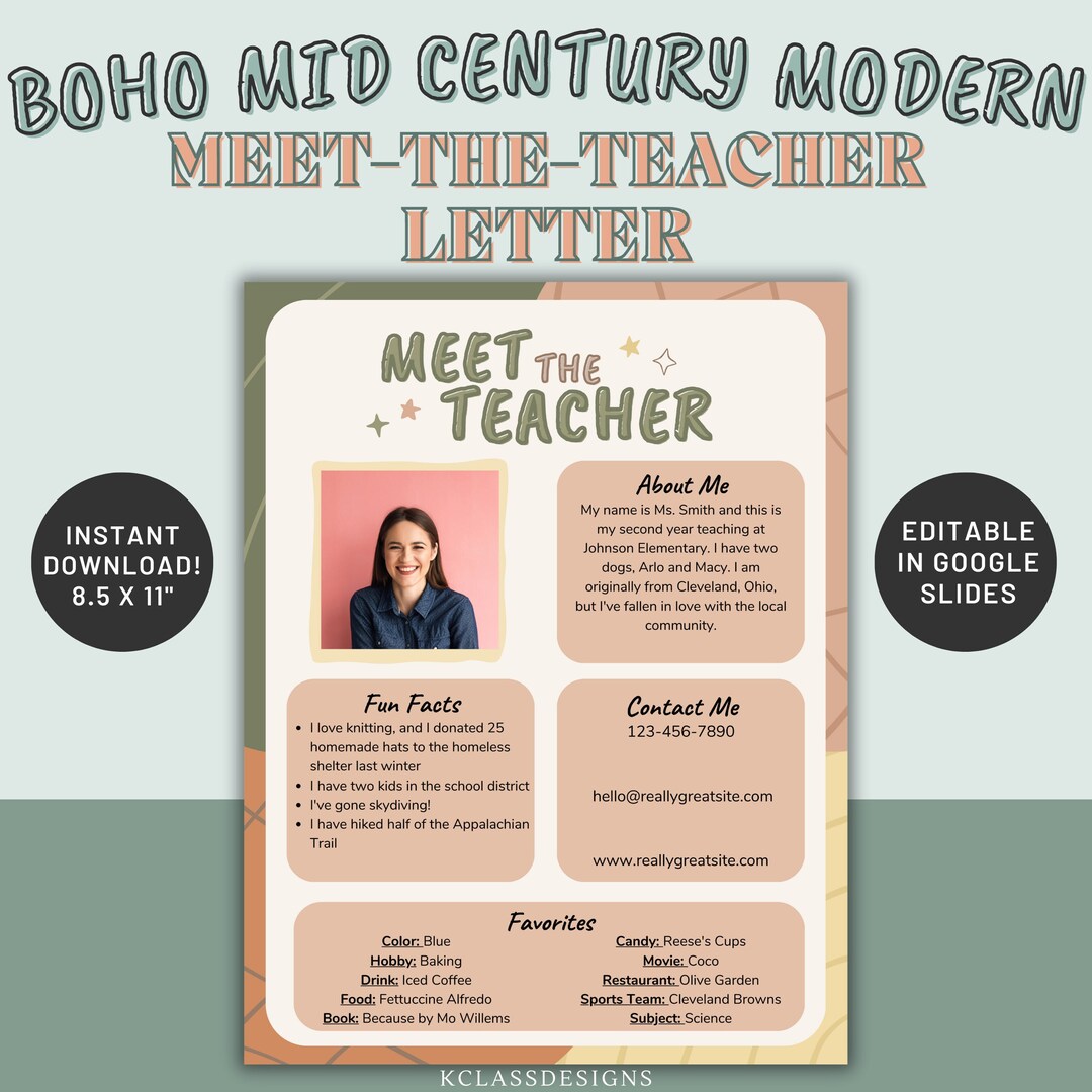 Editable Meet the Teacher Letter | Template | Midcentury Modern | Boho ...