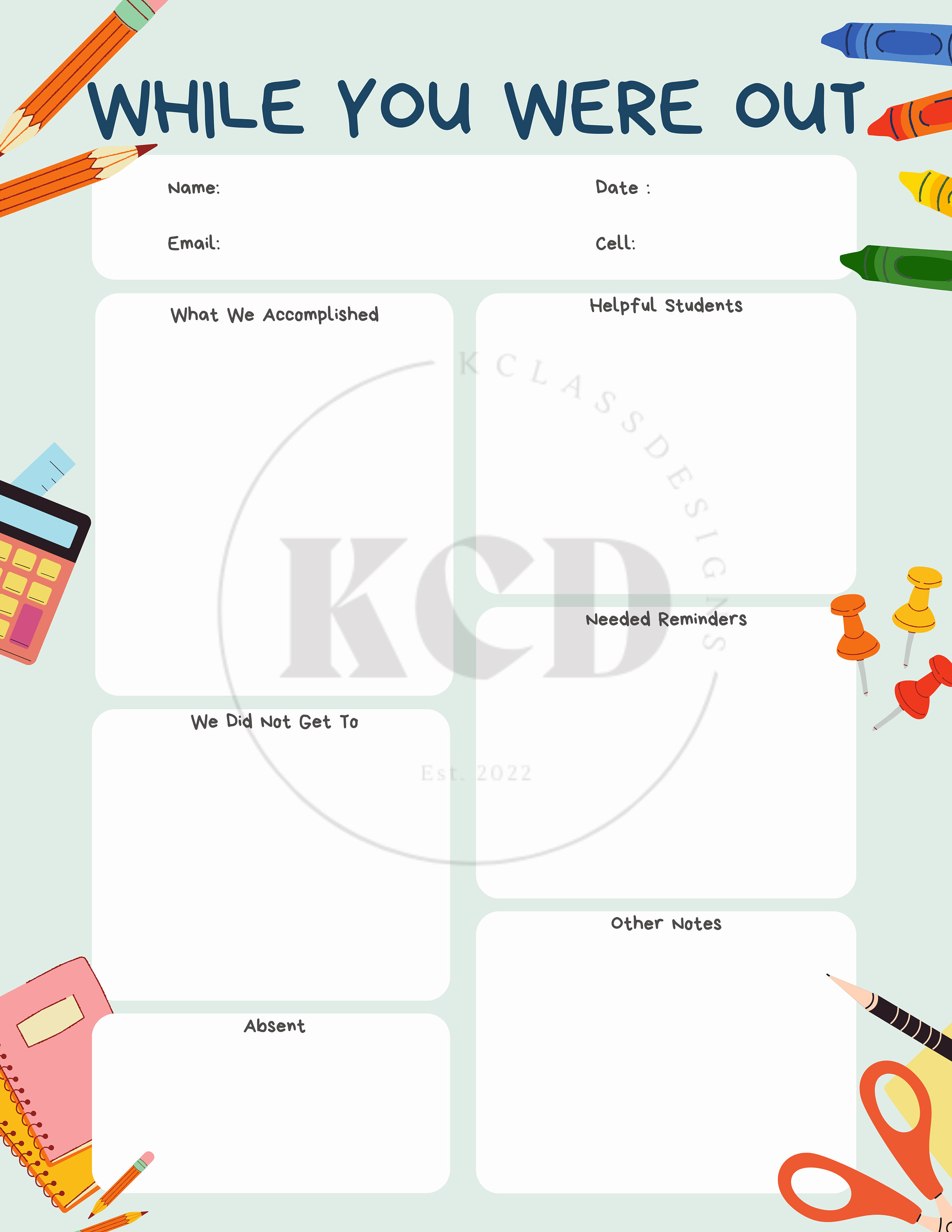 Substitute Teacher Note | Cute Classic Classroom | Printable ...