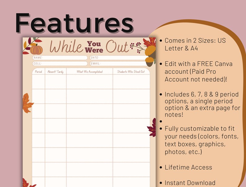 Fall High School Substitute Teacher Note Bundle | Middle School ...