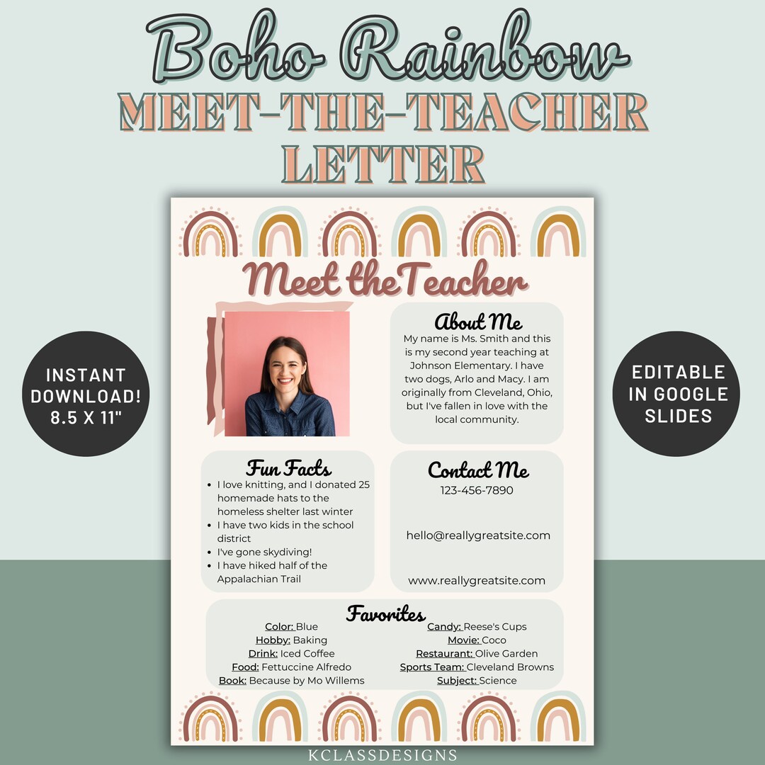 Meet the Teacher Letter | Editable | Rainbow | Boho | First Day of ...