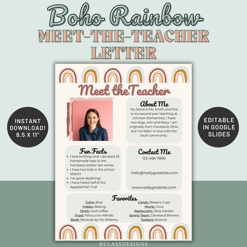 Meet the Teacher Letter | Editable | Rainbow | Boho | First Day of ...