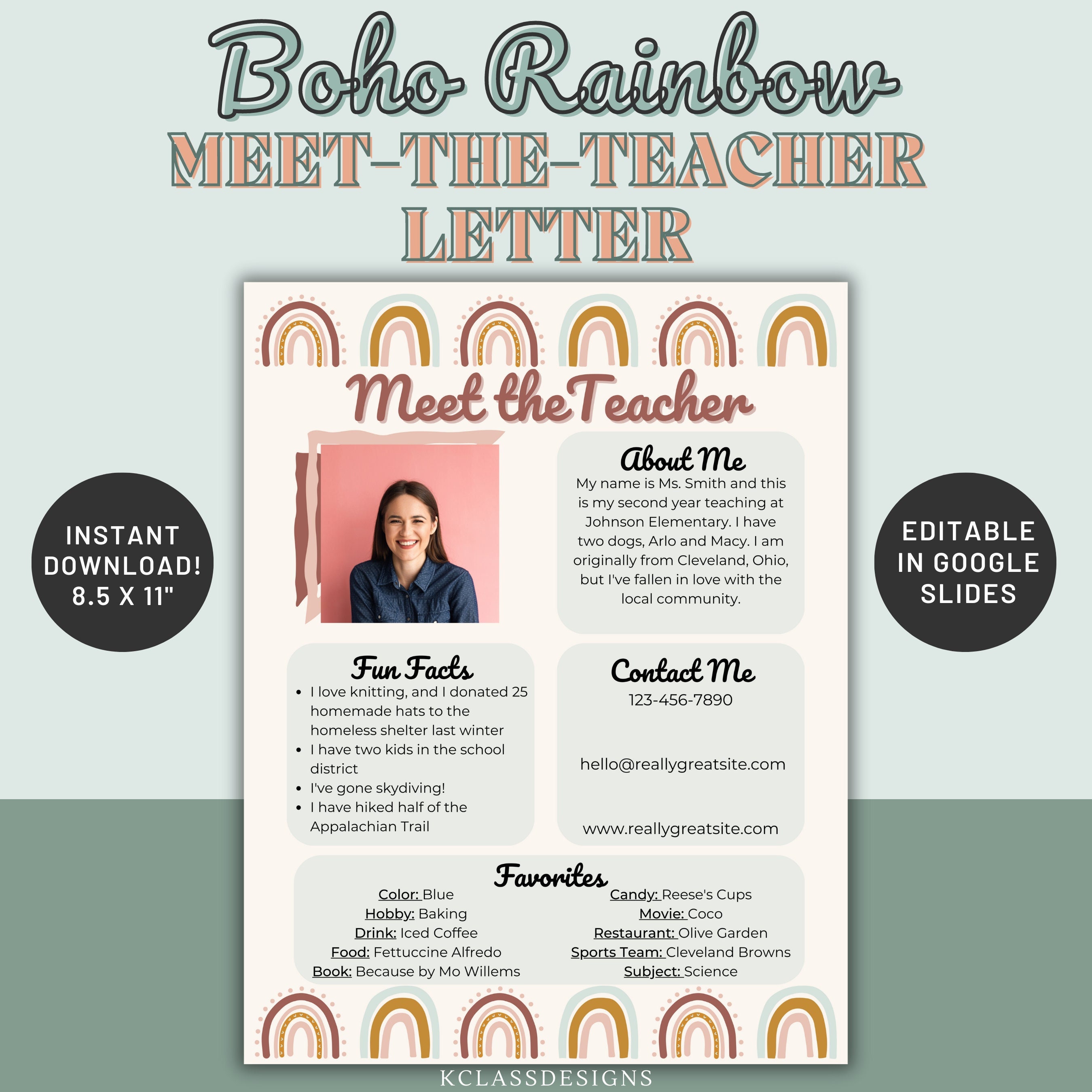 Meet the Teacher Letter Editable Rainbow Boho First Day of School ...