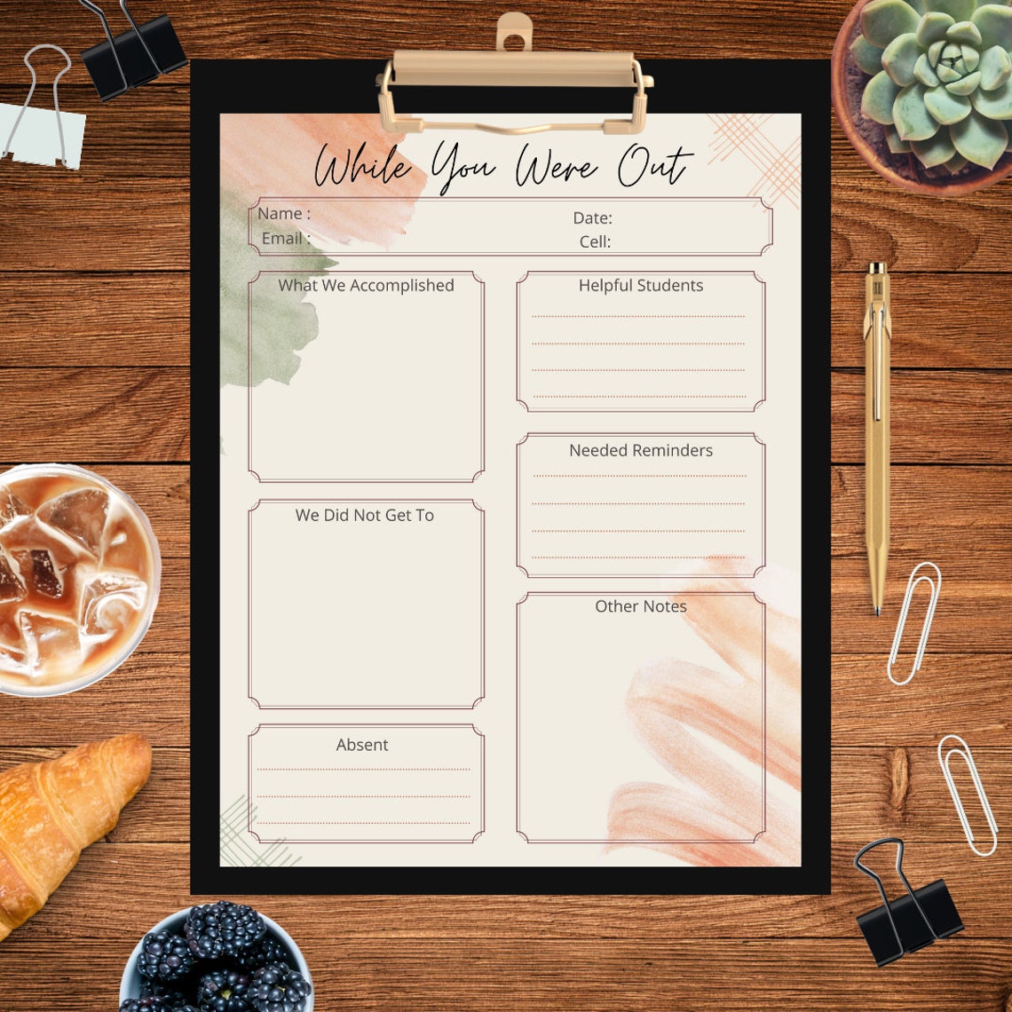 Substitute Teacher Note Watercolor Printable Simple - Etsy