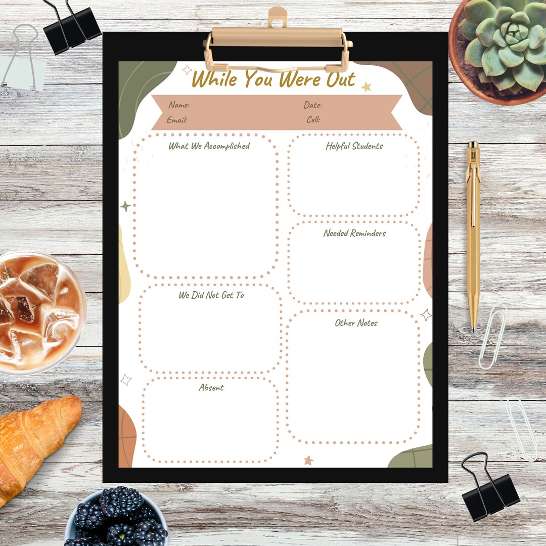 Boho Substitute Teacher Report | Midcentury Modern| Printable ...
