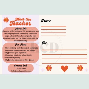Meet the Teacher Postcard Editable Retro Floral First Day of School ...