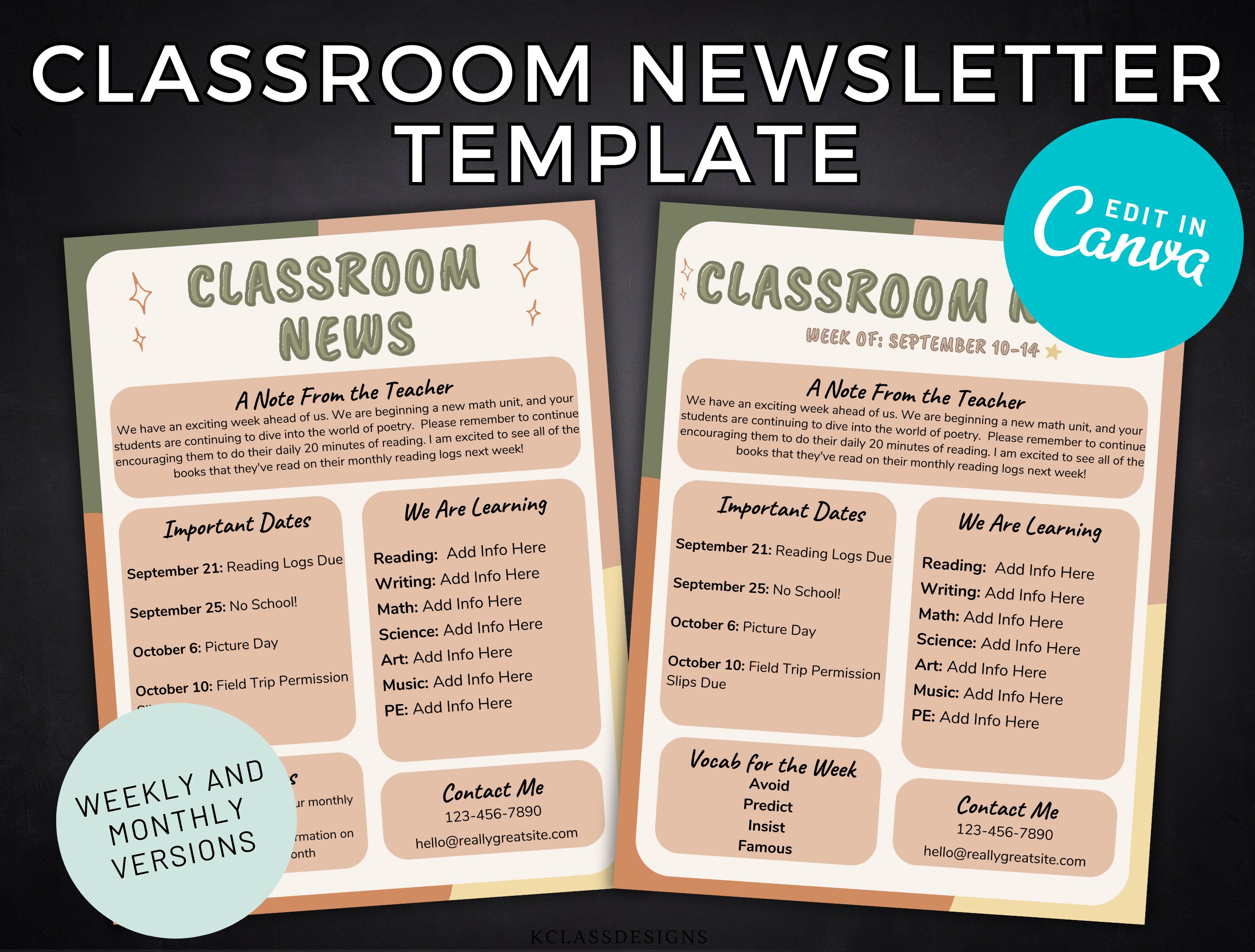 Editable Classroom Newsletter Midcentury Modern Boho Customizable ...