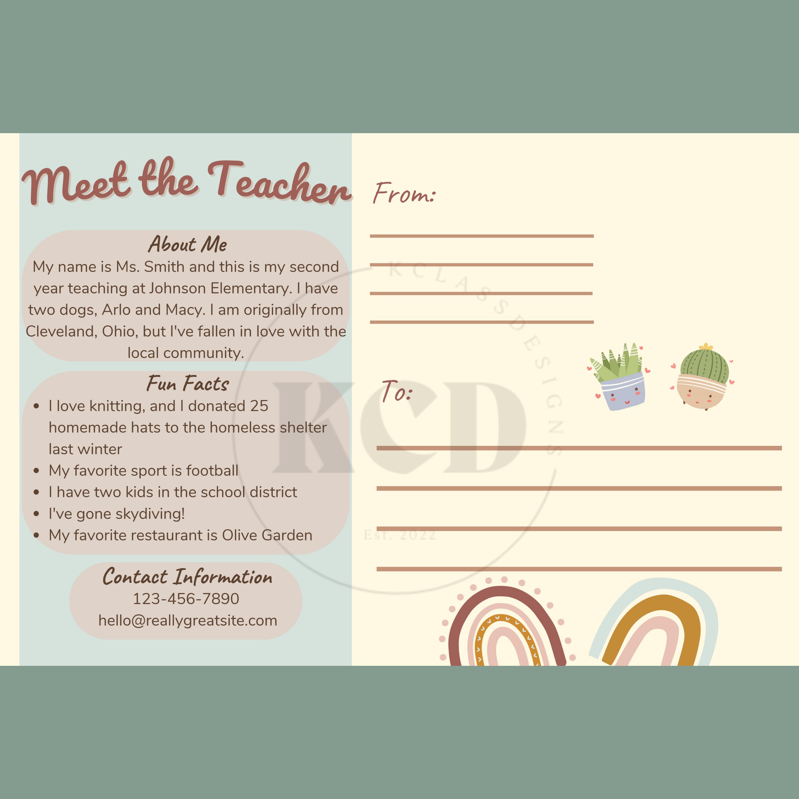 Meet the Teacher Postcard | Editable | Rainbow Plants | Boho | First ...