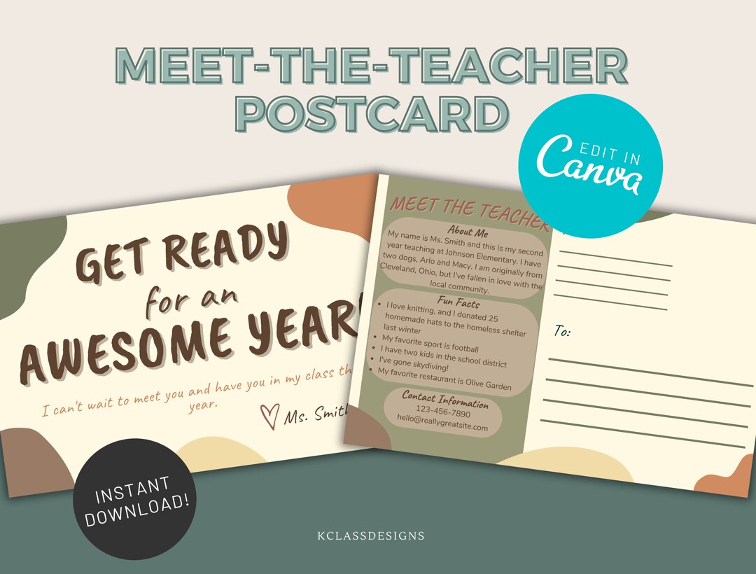 Editable Meet the Teacher Postcard | Neutrals | Boho | First Day of ...