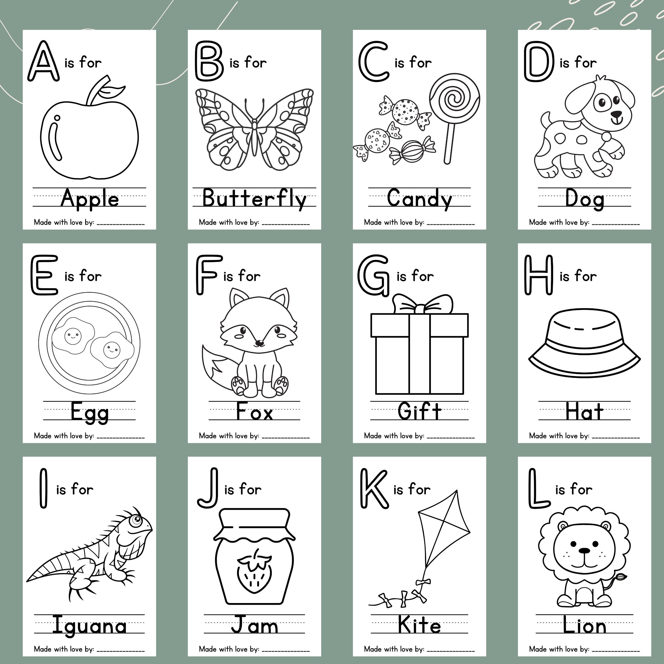 Safari Themed Alphabet Coloring Book for Baby Shower Abcs - Etsy