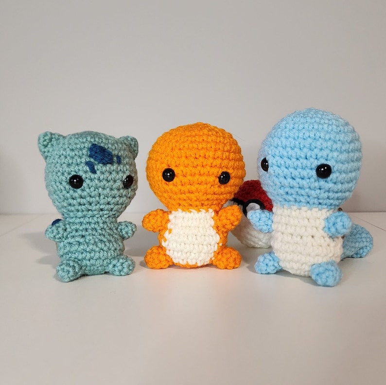 Cute Gen 1 Kanto Starter Buddy Crochet Plush Bulbasaur, Charmander ...