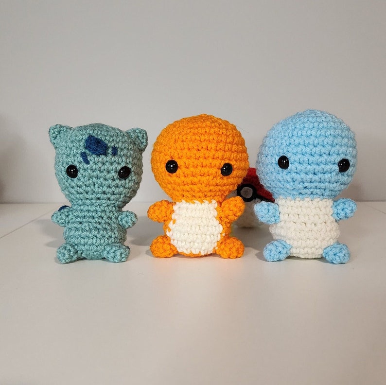 Cute Gen 1 Kanto Starter Buddy Crochet Plush Bulbasaur, Charmander ...