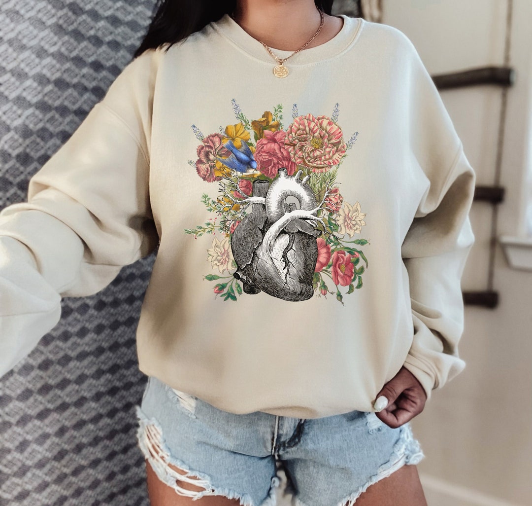 Heart Anatomy Sweatshirt, Floral Anatomical Heart Shirt, CVICU CICU RN ...