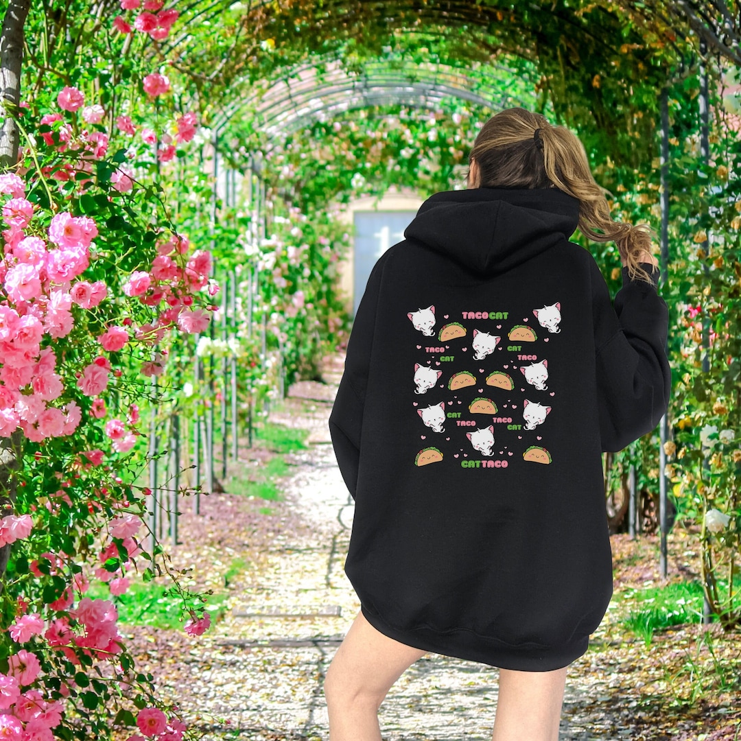 Taco and Cat Oversized Hoodie, Taco Lover, Cat Lover, Kawaii Aesthetic ...