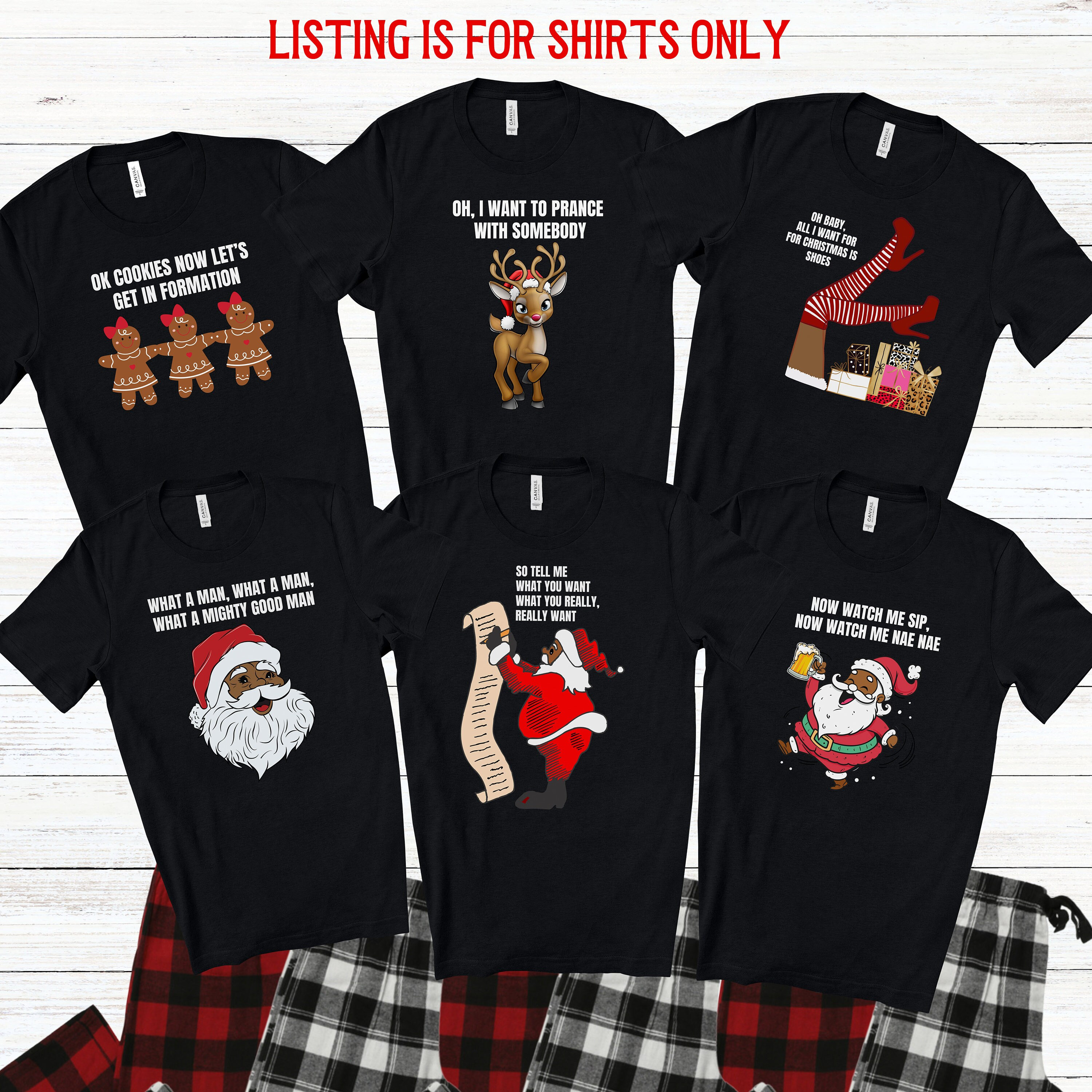 Black Santa Claus Christmas Pajamas, Matching Family Christmas Pajamas ...