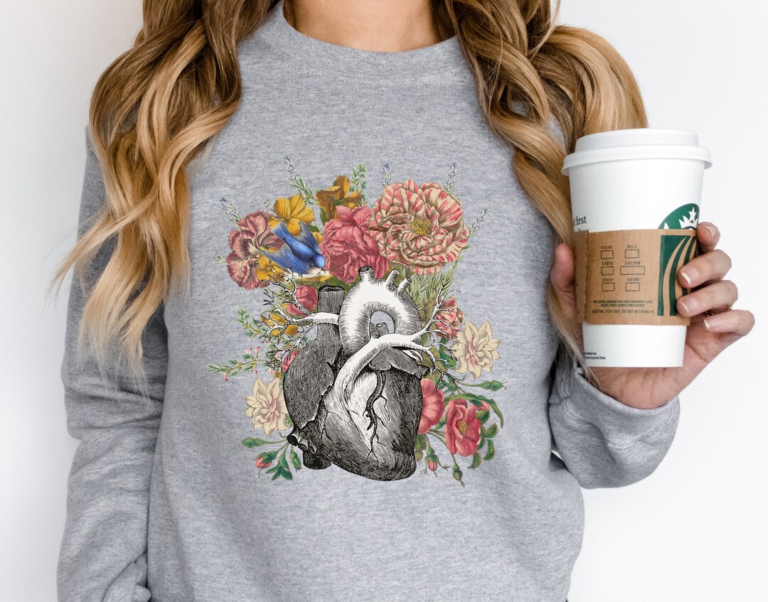Heart Anatomy Sweatshirt, Floral Anatomical Heart Shirt, CVICU CICU RN ...