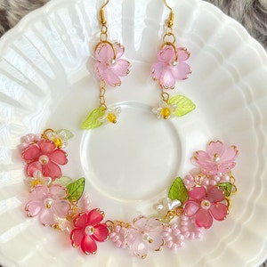 Cherry Blossom Jewelry Handmade Earrings, and Bracelets Sakura Flower Jewelry Perfect for Spring ...