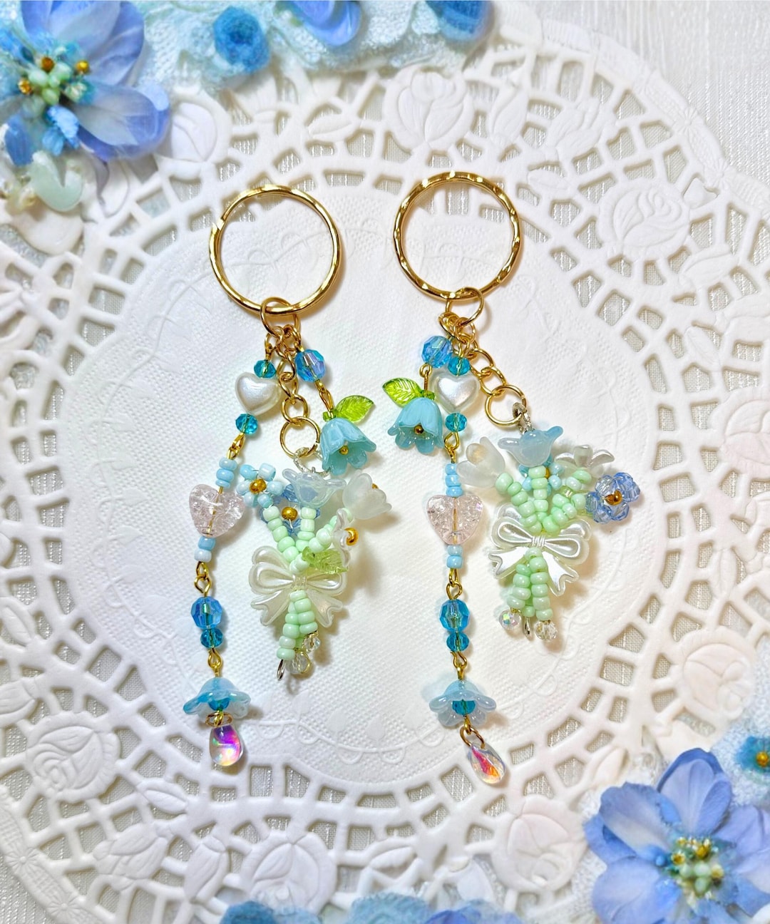 Handmade Beaded Flower Bouquet Keychain Fairycore Aesthetic Phone Charm ...