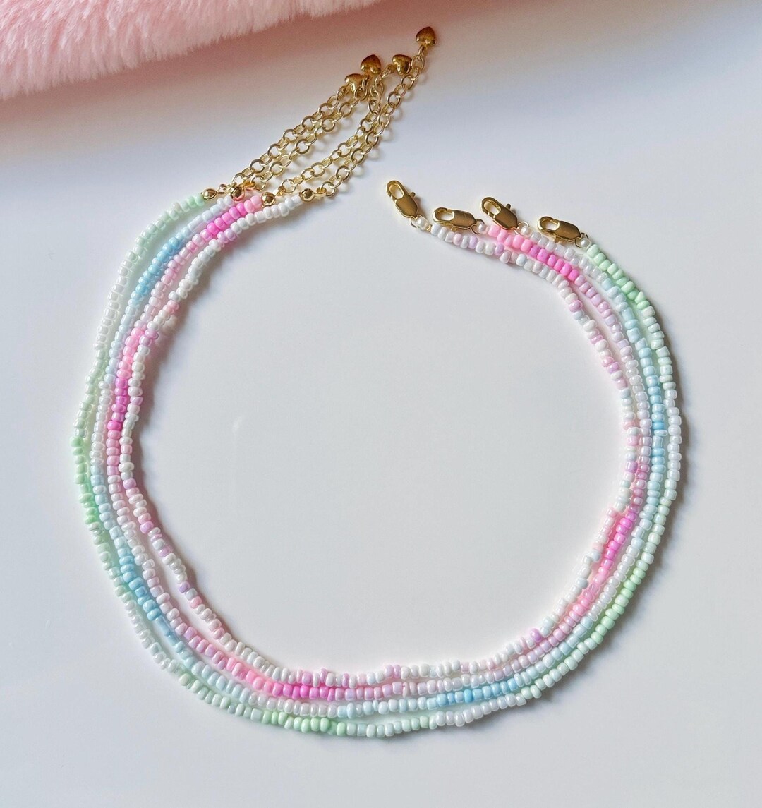 Minimalist Pastel Beaded Choker Necklace – Dainty Rainbow Beads, Kawaii ...