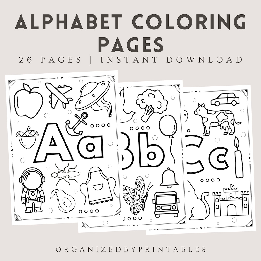 Alphabet Coloring Pages for Kids, 26 Page Set, Worksheets, ABC Learning ...