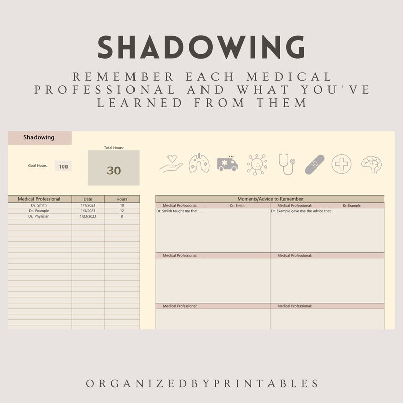Pre-health Experience Tracker: Excel Template (digital Download) - Etsy