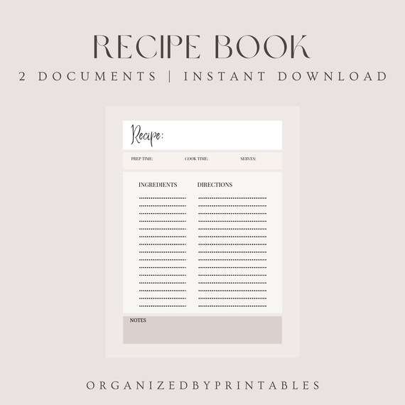 Printable Recipe Template Instant Digital Download - Etsy