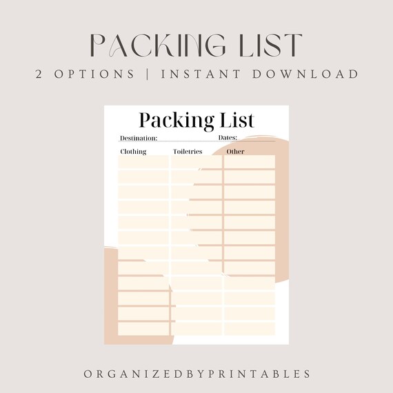 Printable Packing List Digital Download - Etsy