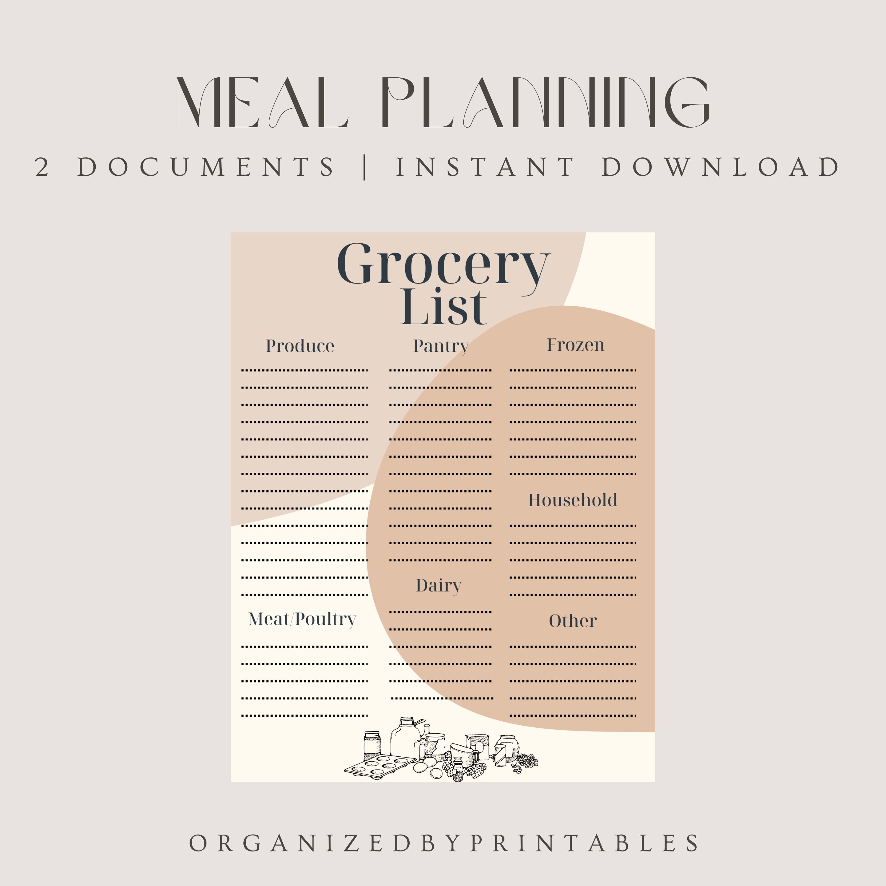 Printable Grocery List Organizer and Weekly Meal Planner | Instant ...