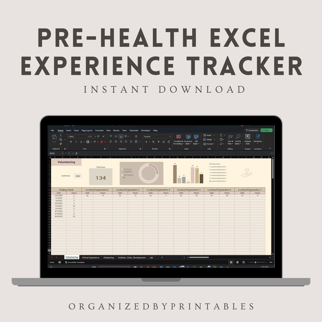 Pre-health Experience Tracker: Excel Template (digital Download) - Etsy