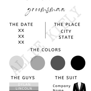 Groomsman Info Card, Wedding Grooms Party Info Card, Groomsmen ...