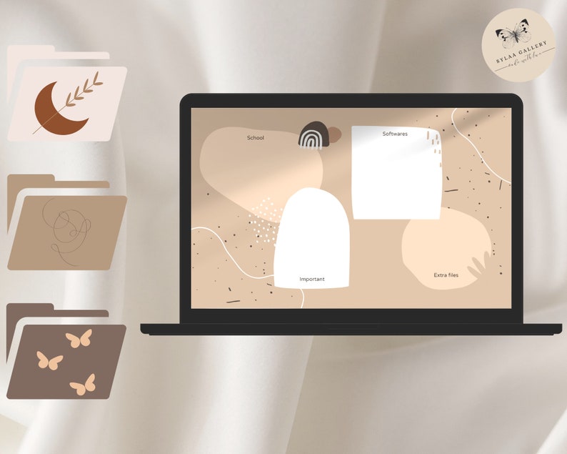 130DESKTOP ORGANIZER, Folder Icons, Boho WALLPAPER, Digital Download ...