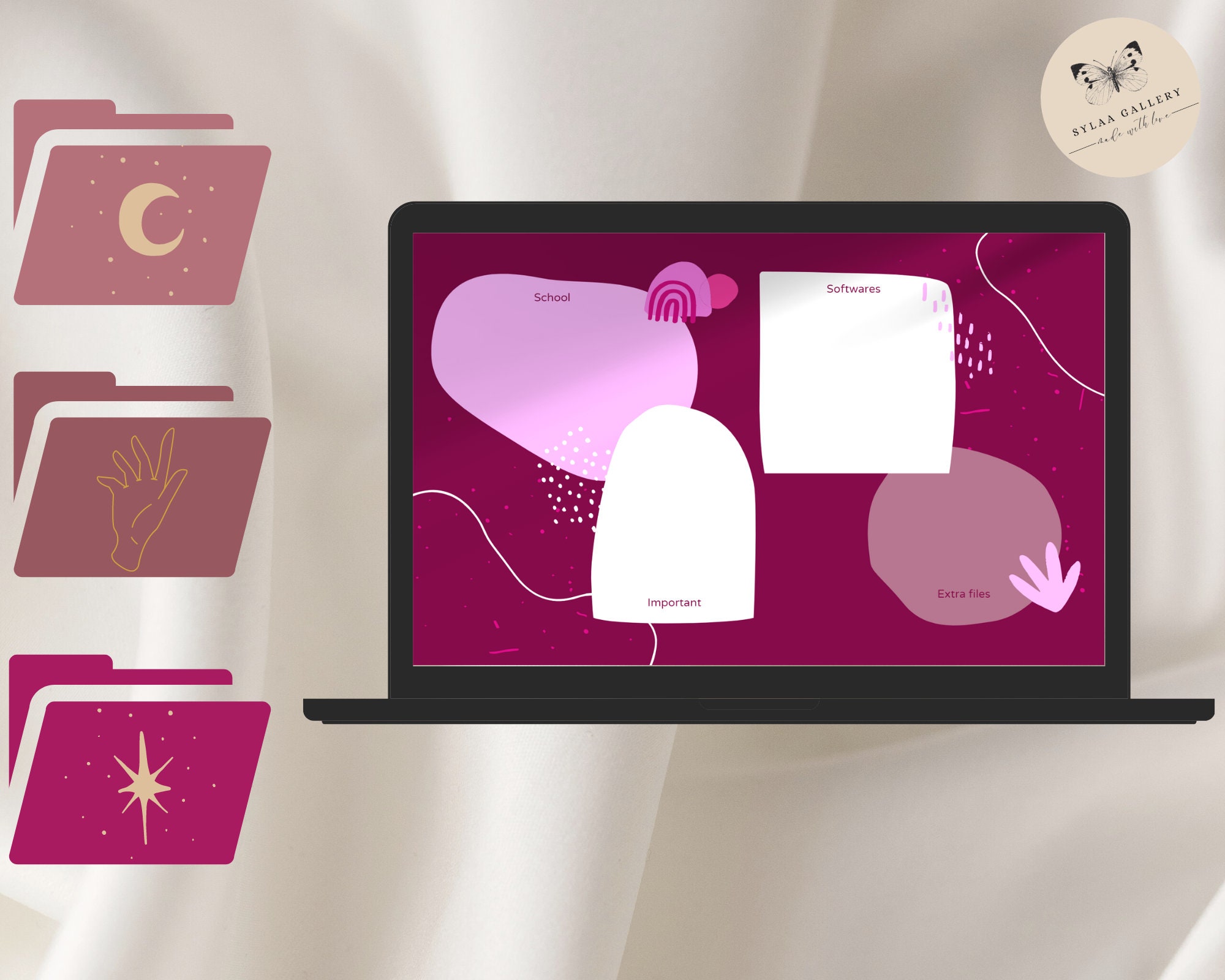 130DESKTOP ORGANIZER Folder Icons Boho WALLPAPER Digital - Etsy