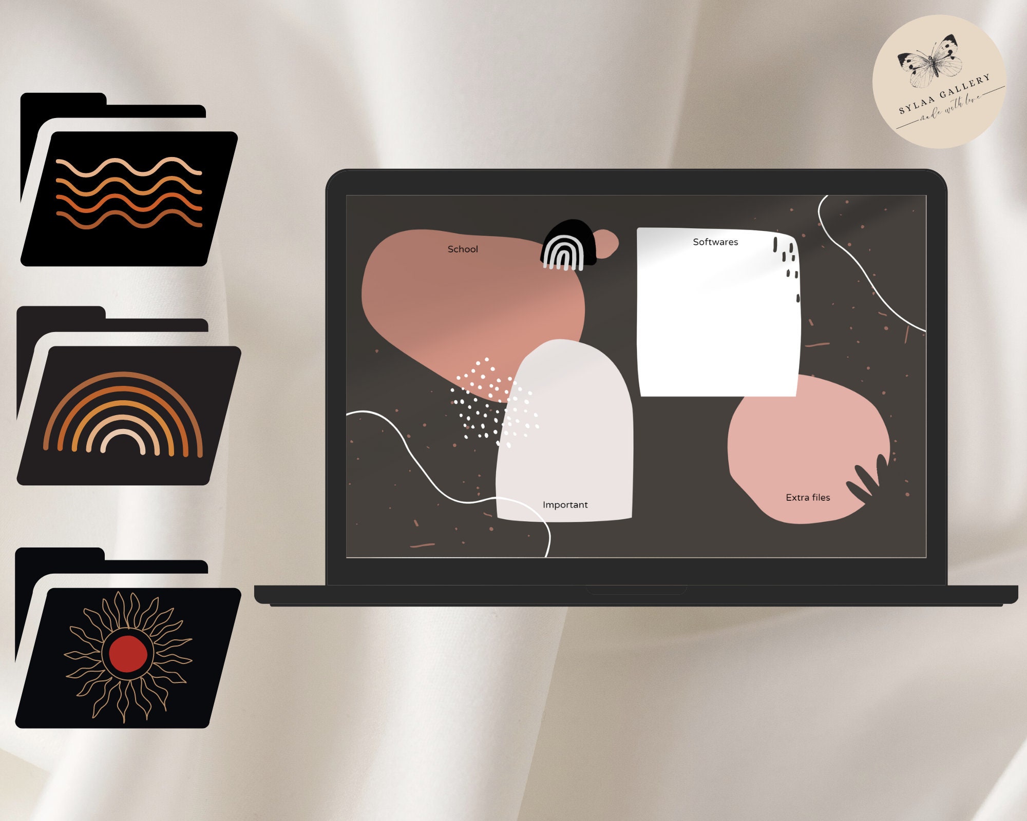 130DESKTOP ORGANIZER Folder Icons Boho WALLPAPER Digital - Etsy