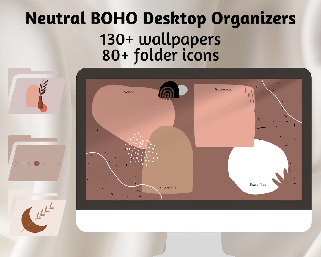 130DESKTOP ORGANIZER, Folder Icons, Boho WALLPAPER, Digital Download ...