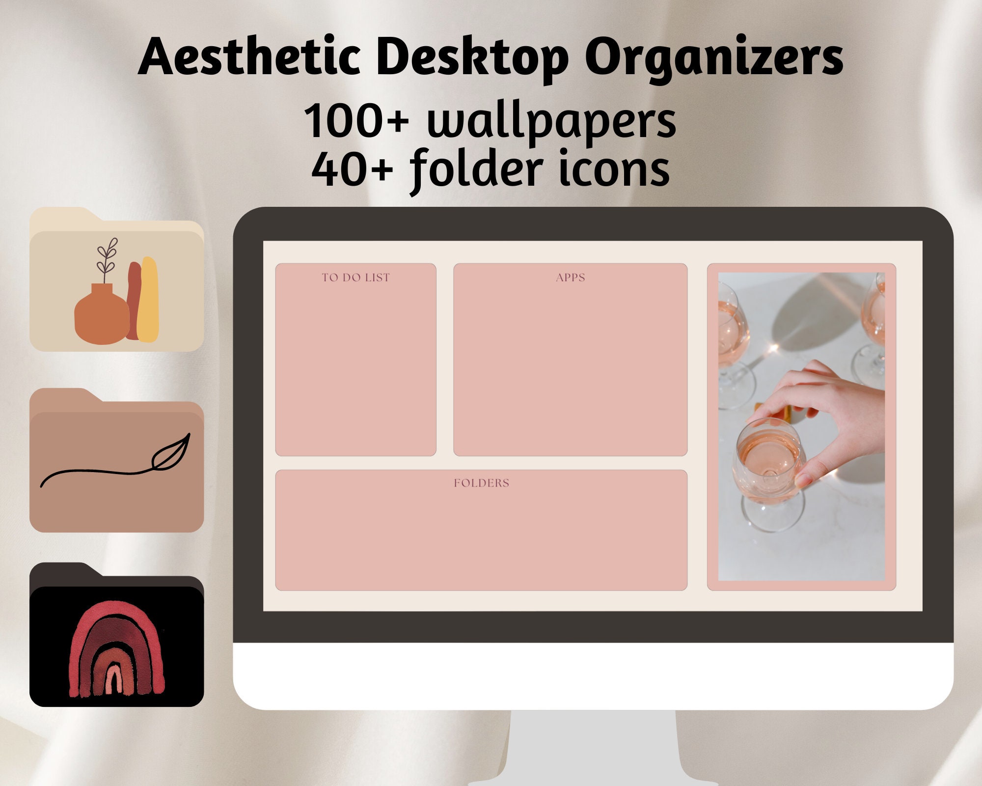 100 DESKTOP ORGANIZER, Folder Icons, Boho Desktop Organizer Aesthetic ...