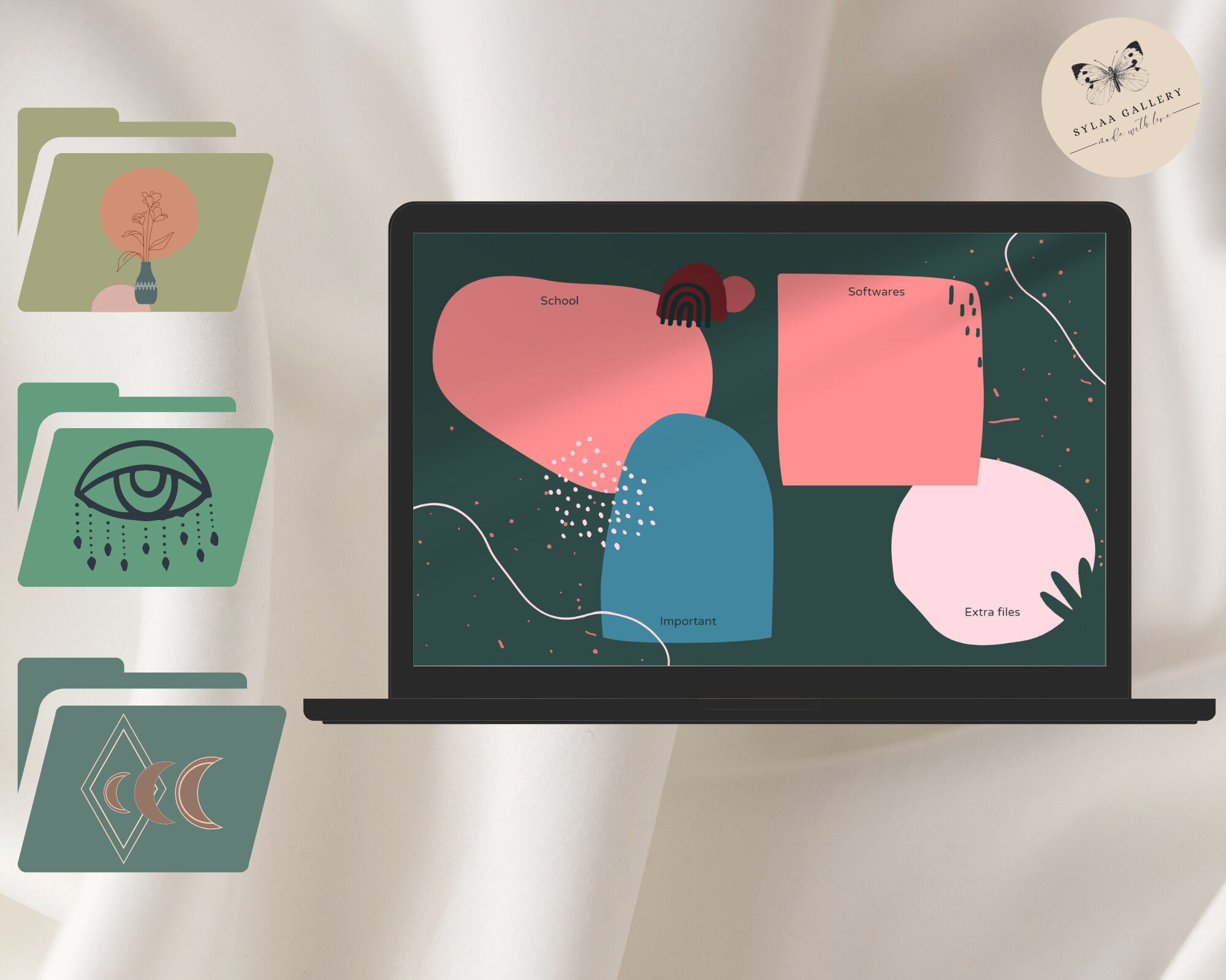 130DESKTOP ORGANIZER Folder Icons Boho WALLPAPER Digital - Etsy