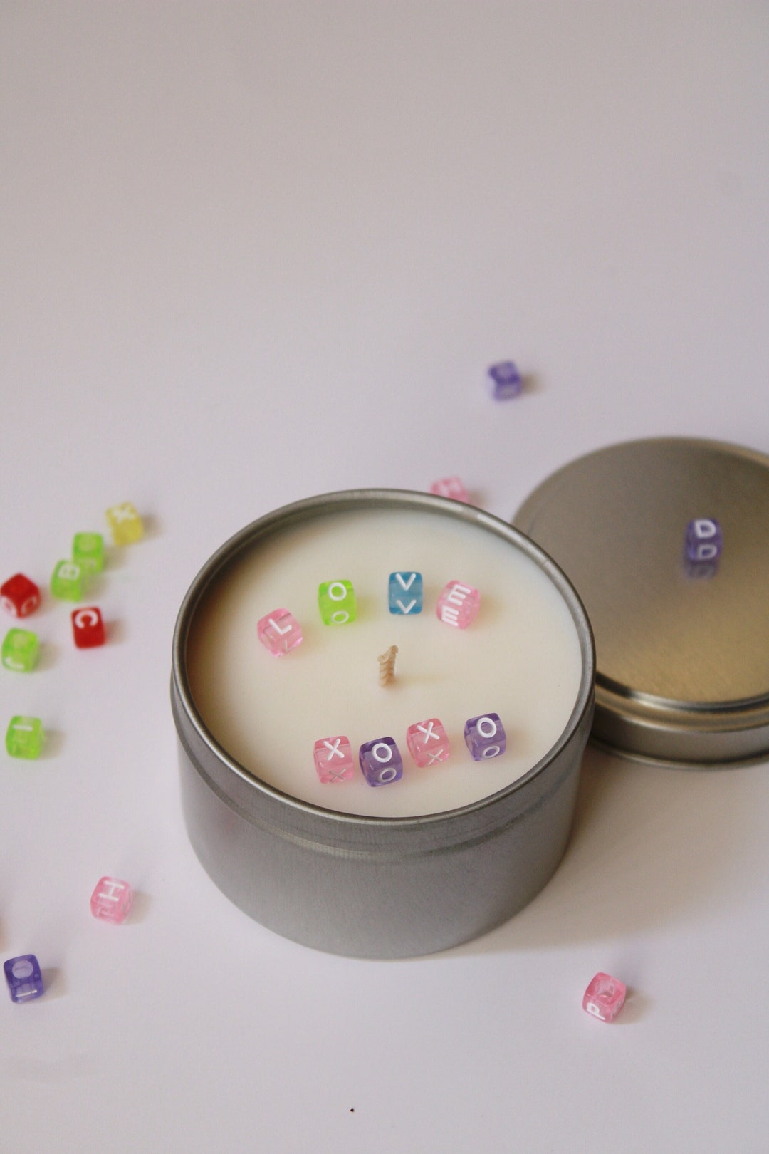 Colorful Beaded Message Candle | Custom Candle | 4 Oz Silver Tin | No ...