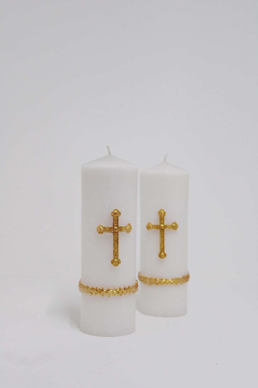 Handmade Christian Pillar Candle | Gold Cross, Baptism Wedding Gift - Etsy