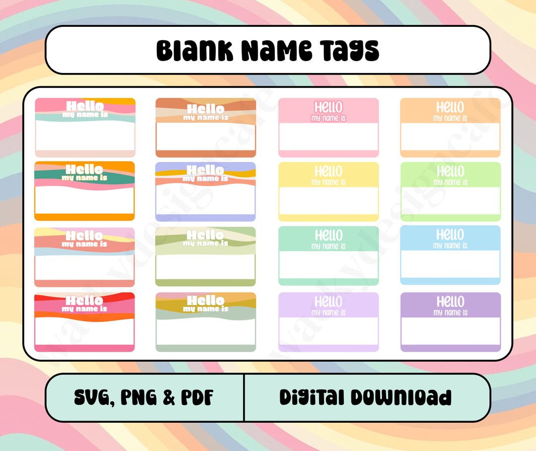 Colorful Blank Name Tags: Digital Download (PDF, SVG, PNG Files ...