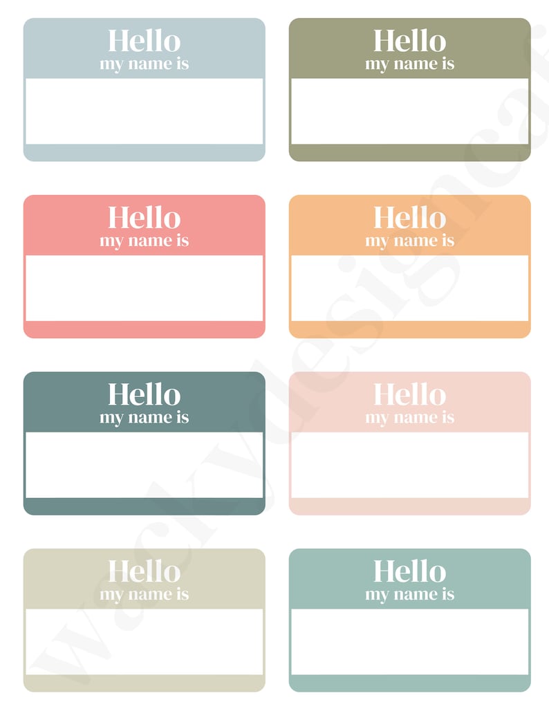 Colorful Blank Name Tags: Digital Download (PDF, SVG, PNG Files ...